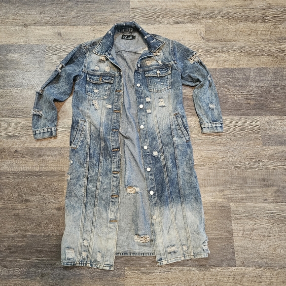 Thrill | Jackets & Coats | Thrill Long Jean Jacket Button Women Small ...